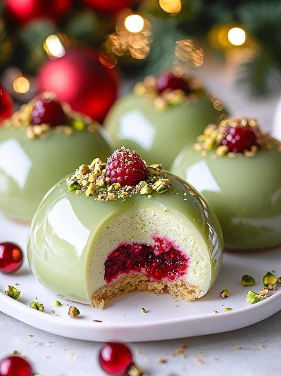 Pistachio and Raspberry Cheesecake Domes Recipe – Daily Recipes